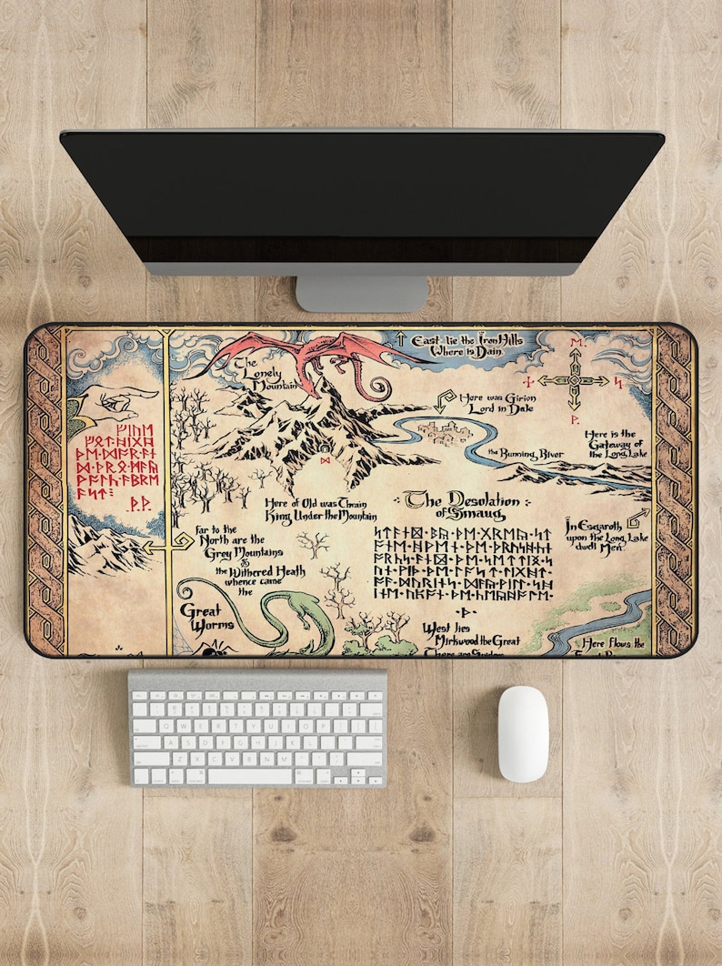 Hobbit Map Lord of the Rings Desk Mat Mouse Pad, Middle Earth LOTR ...