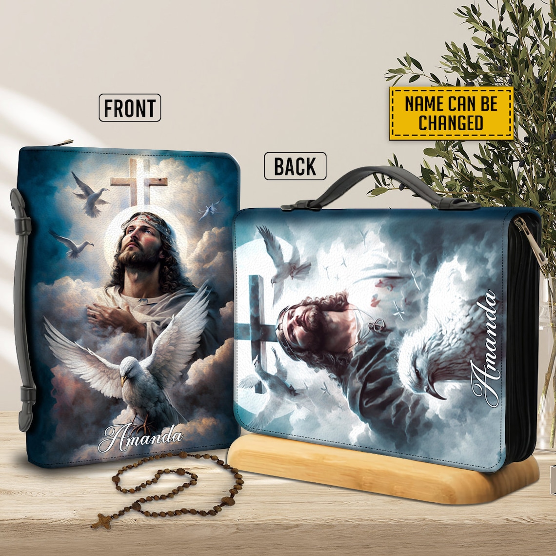 Personalized Bible Cover, Jesus Cross And Doves Beautiful Art Bible ...