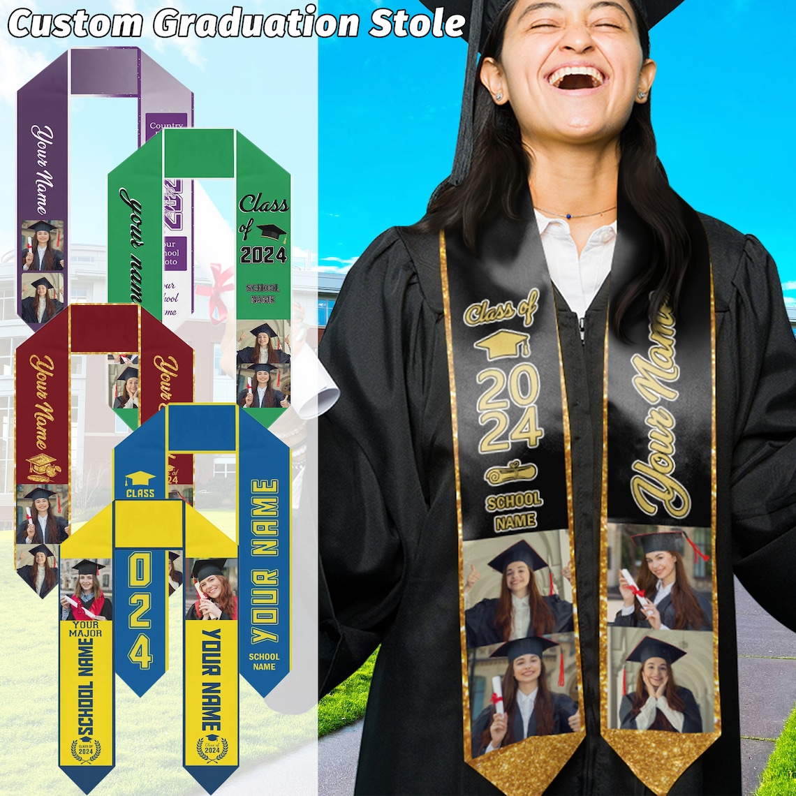 Class of 2024 Graduation Stole Customize Name Photo Graduation Stole ...