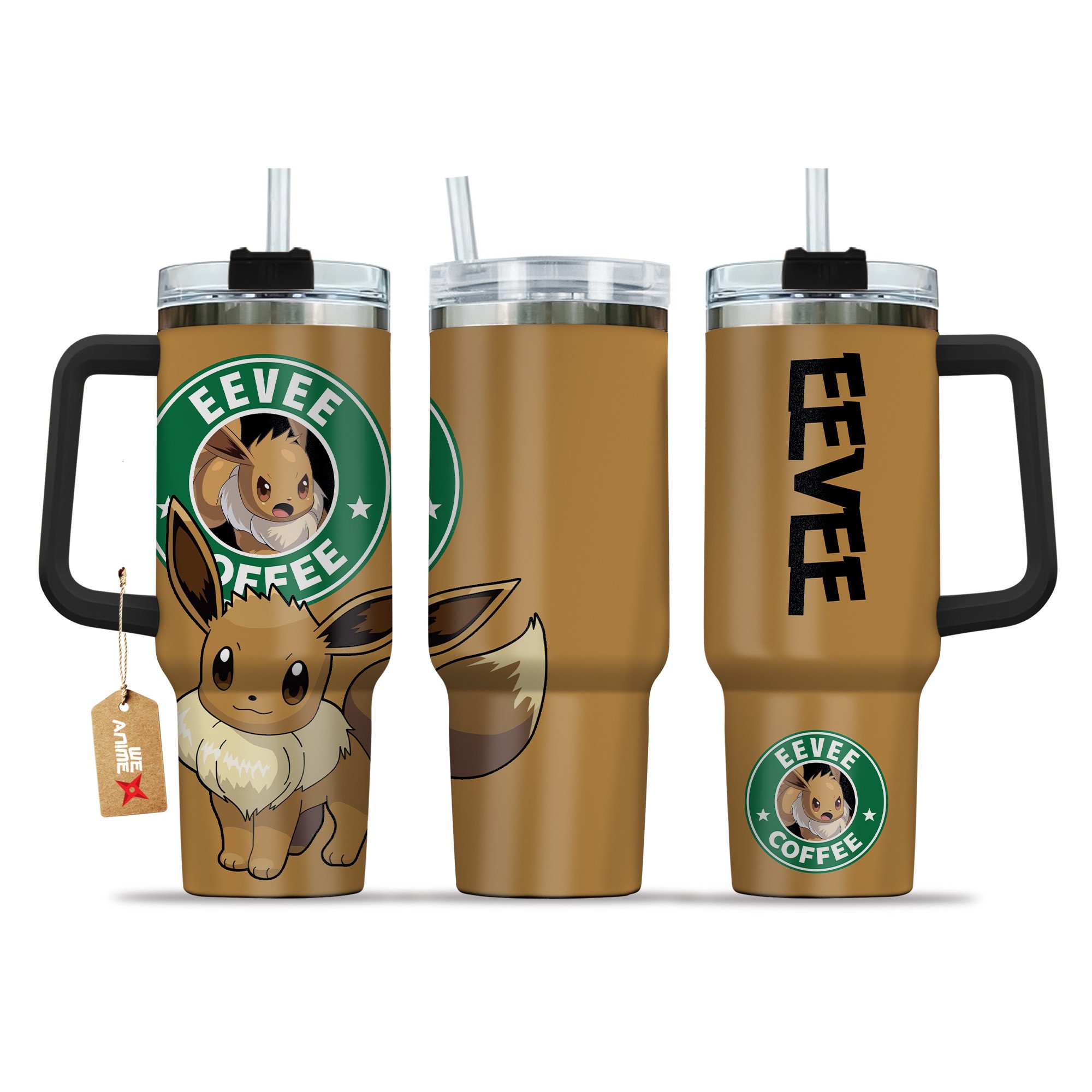 Eevee Coffee Pokemon Anime Custom Quencher 30oz or 40oz Stainless Steel ...