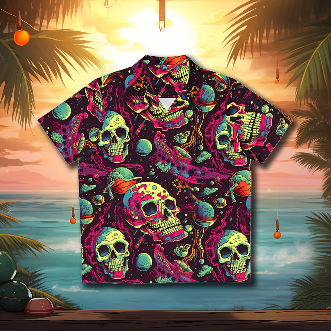 Zombies in Space: Men’s Horror Hawaiian Shirt HG with Interstellar ...