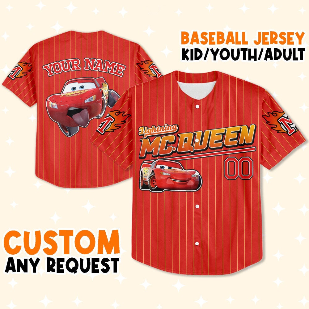 Custom MC Queen Red Yellow Custom Text Baseball Jersey, Lightning ...