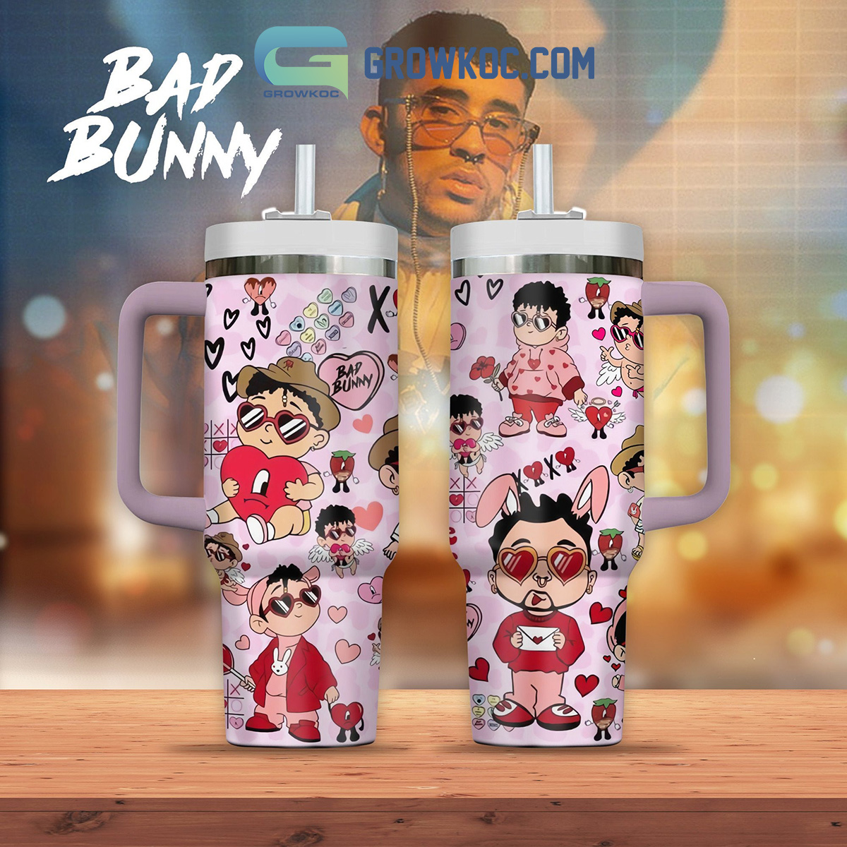 Bad Bunny Valentine Couple 30oz or 40oz Stainless Tumbler With Handle ...