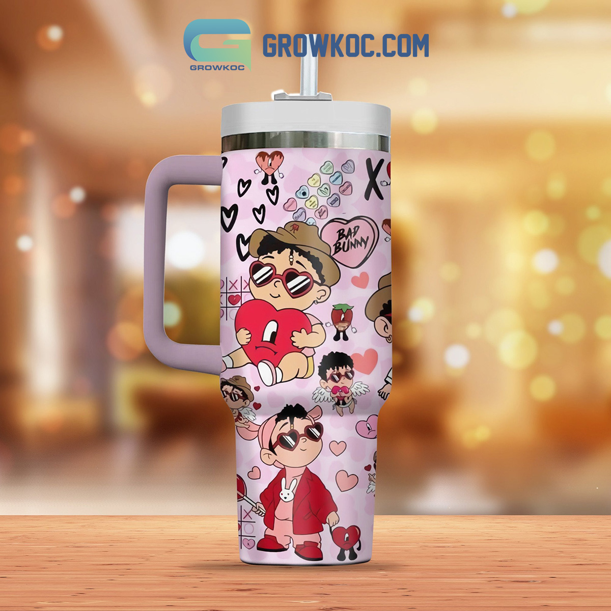 Bad Bunny Valentine Couple 30oz or 40oz Stainless Tumbler With Handle ...
