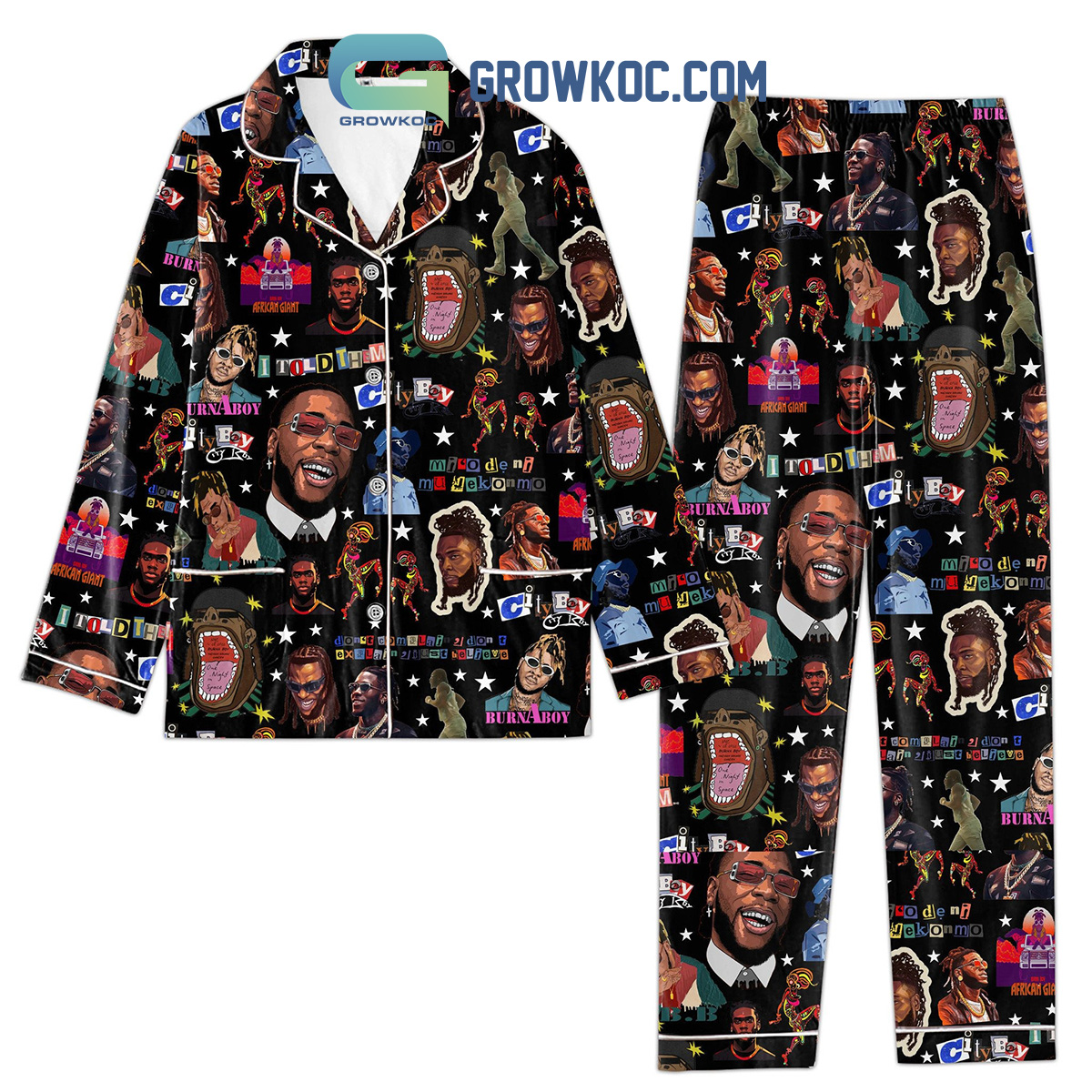 Burna Boy Told Him Black Design Pyjama Pajamas Set NVA – Designfullprint