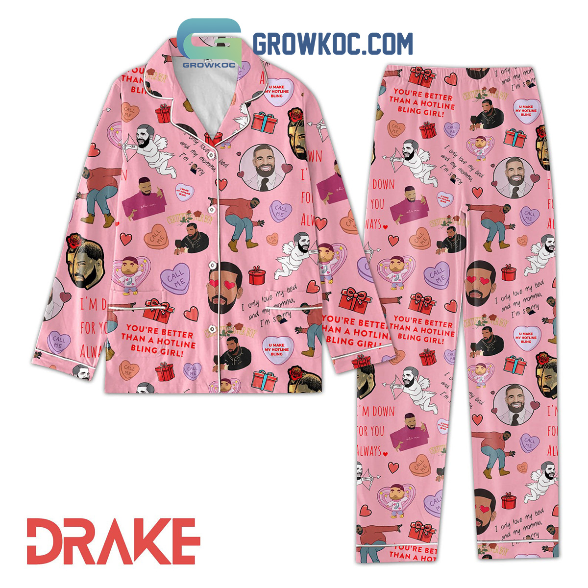 Drake Hotline Valentine Pyjama Pajamas Set NVA – Designfullprint