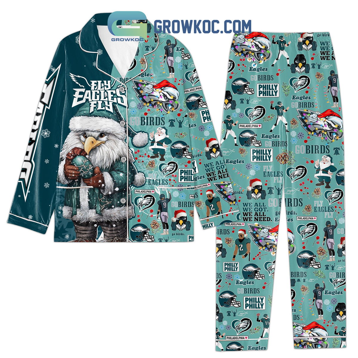 Fly Eagles Fly Go Birds Pajamas Set NVA – Designfullprint