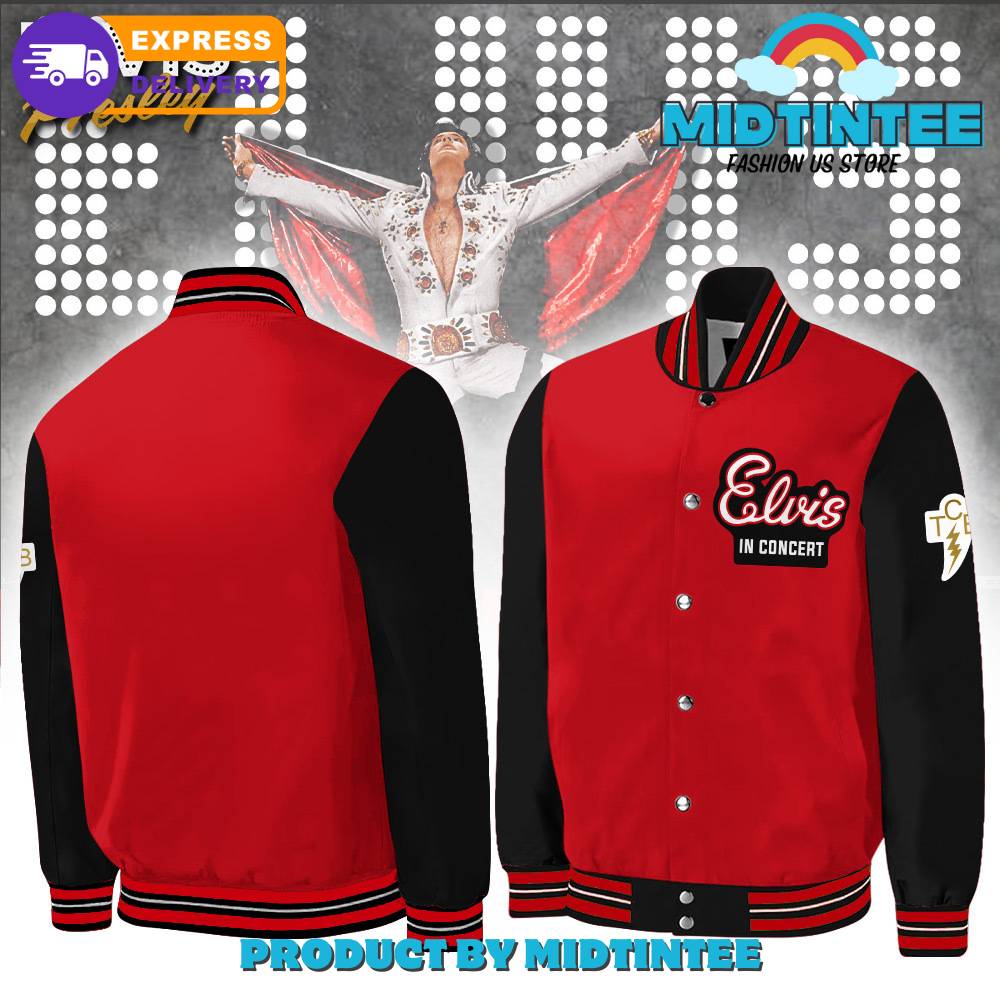 Elvis Presley In Concert Red and Black Baseball Jacket HG – Designfullprint