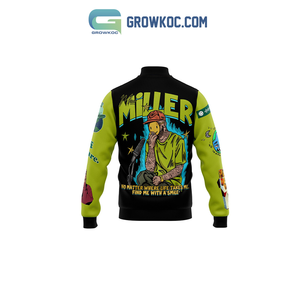 Mac Miller With A Smile Fan Baseball Jacket Bomber Jacket NVA Varsity ...