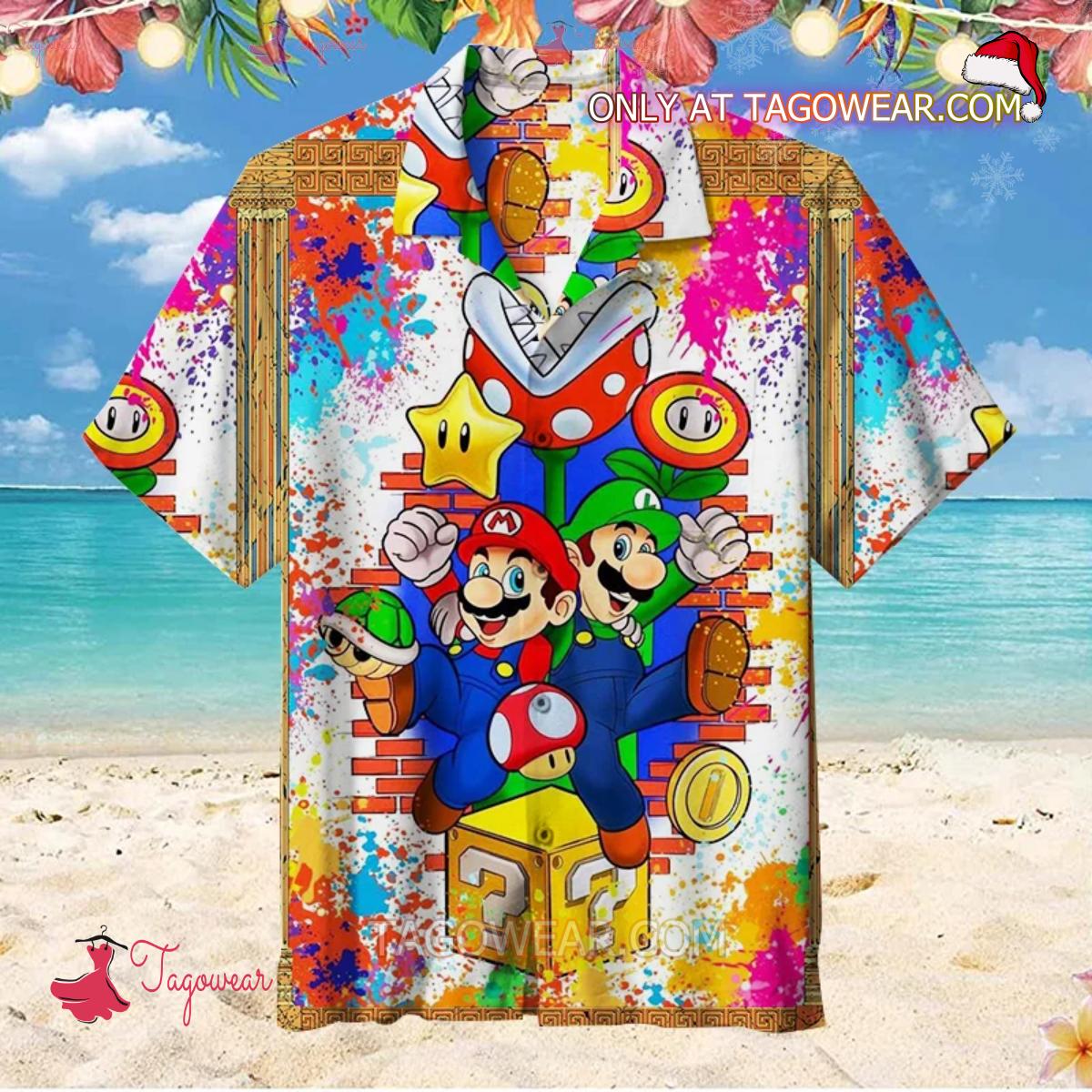 Mario Bros Colorful Splash HFN Hawaiian Shirt Summer Beach Outfit ...