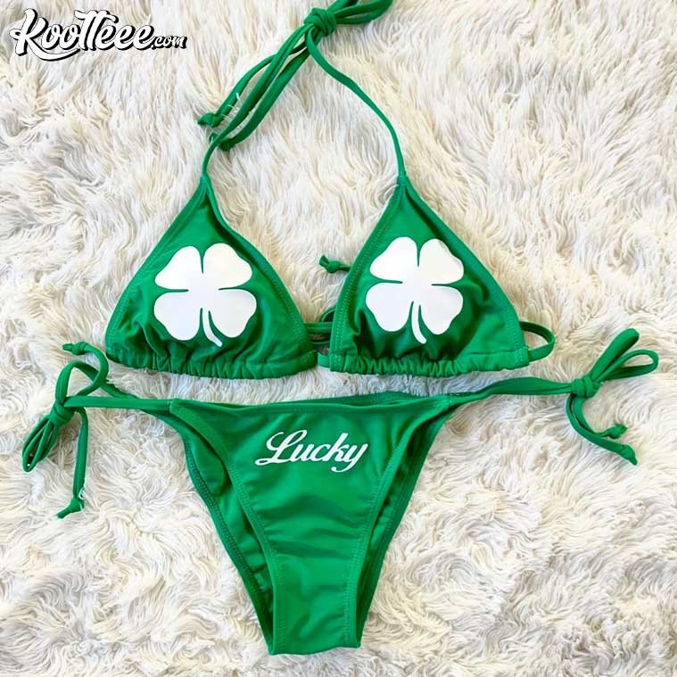 Lucky Shamrocks St Patricks Day Swimsuit Beach Swimsuit String String ...