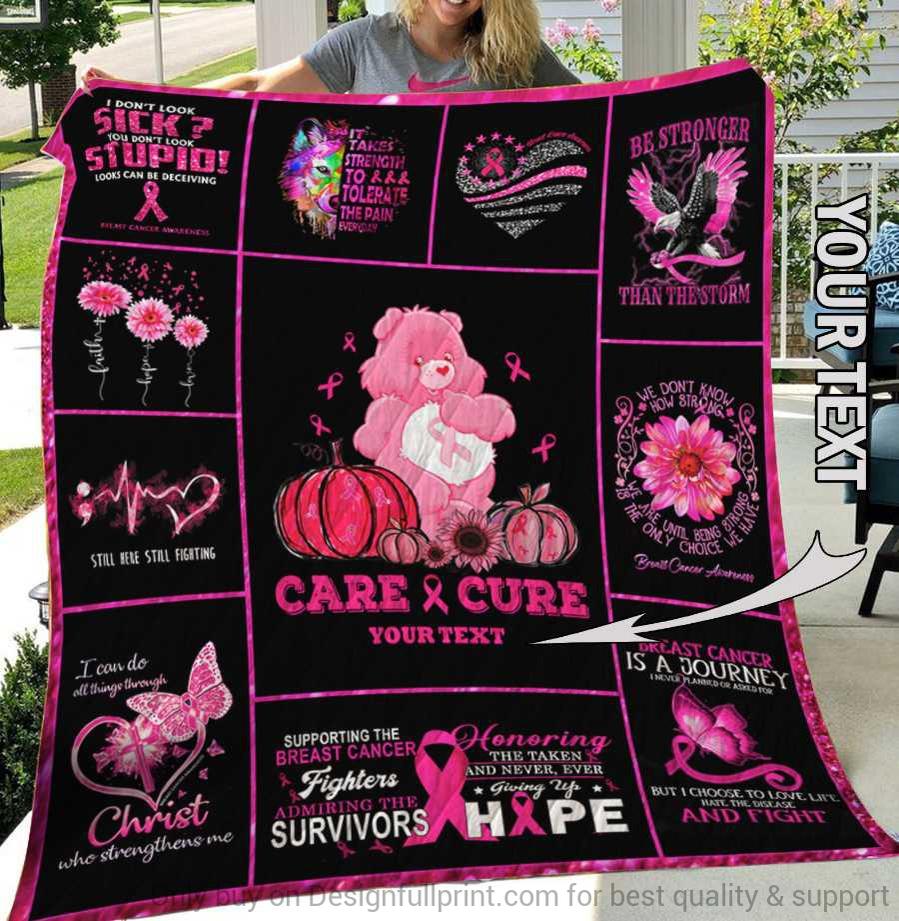 Breast Cancer Awareness Care and Cure Bear Personalized Quilt Blanket ...