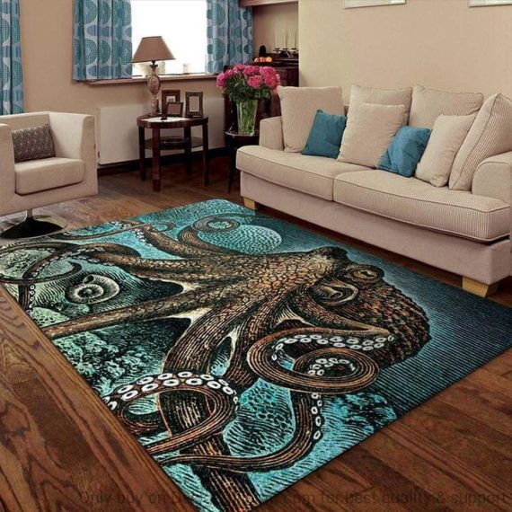 Love Octopus Blue Octopus Area Rug HG – designfullprint