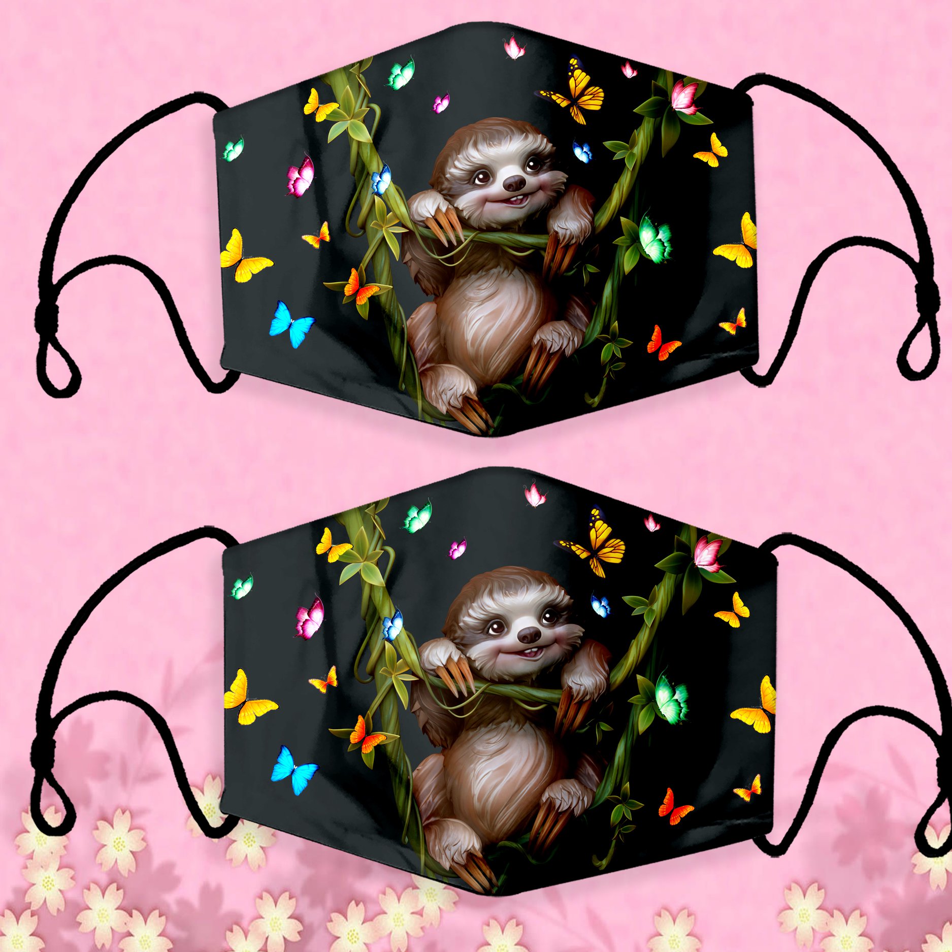 Butterfly Sloth Cloth Mask HG No Filter – Designfullprint