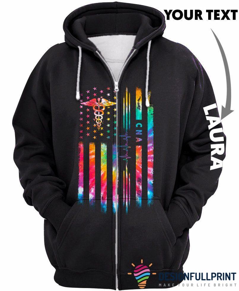 Gifts For Nurses Personalized Tie Dye Flag CNA Nurse Sweater Zipup ...