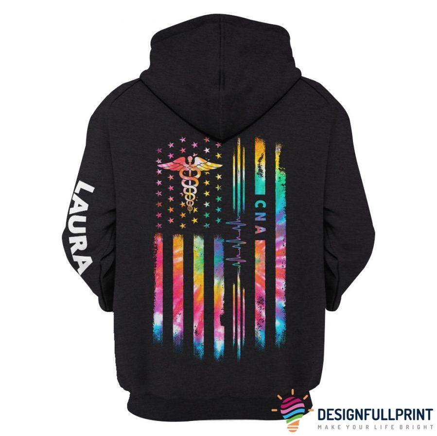 Gifts For Nurses Personalized Tie Dye Flag CNA Nurse Sweater Zipup ...