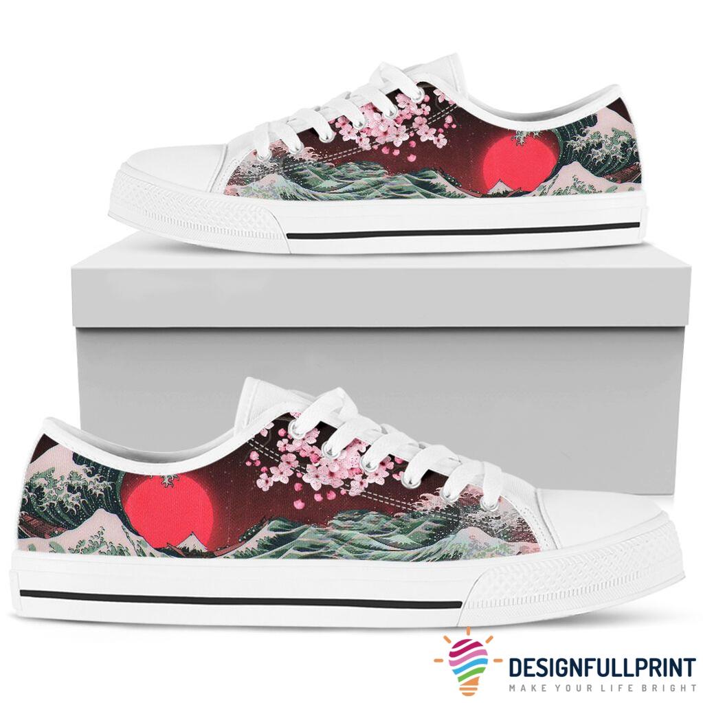 Red Japanese Kanagawa Wave Japanese Art LowTop Canvas Shoes NHD ...