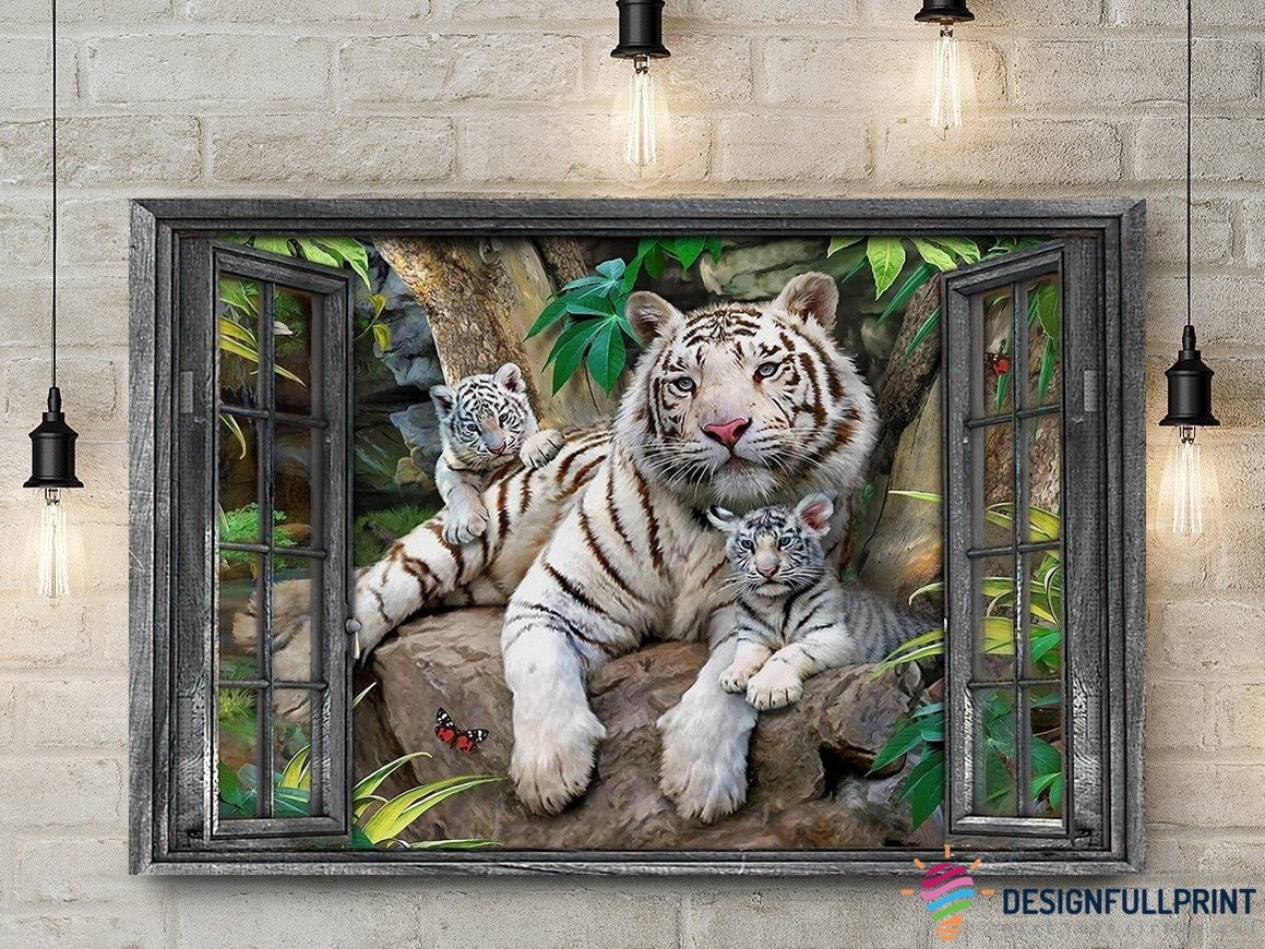 White Tiger Tricky Window Open Wall Art Canvas NH – Designfullprint
