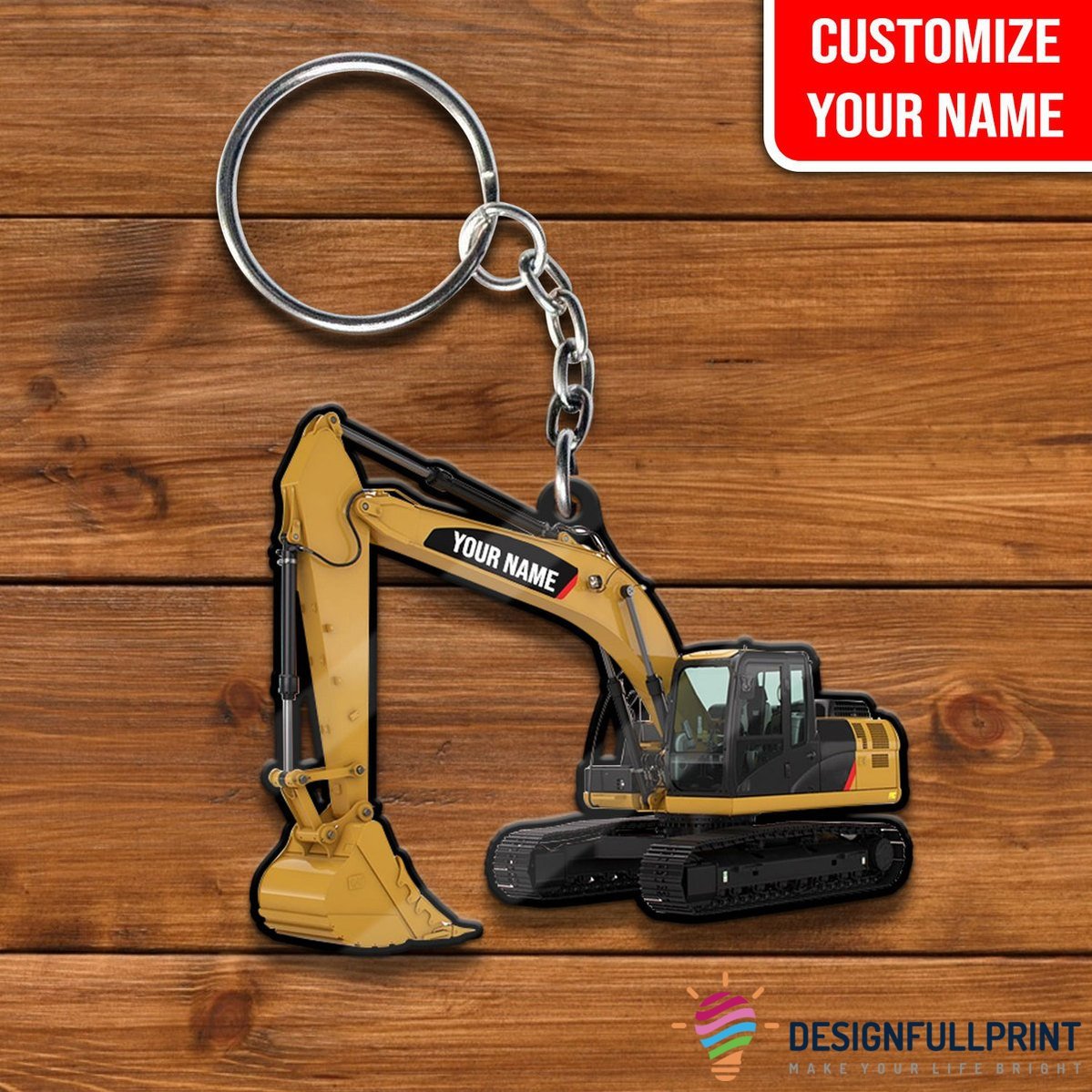 Customized Your Name Love Excavator Keychain HG – Designfullprint