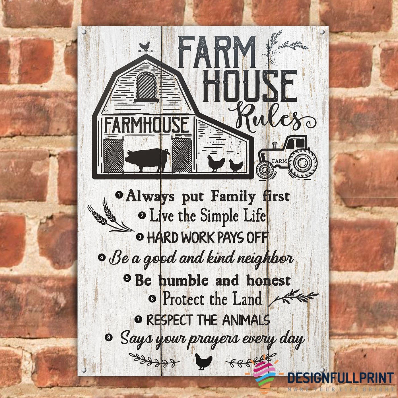 Farmhouse Rules Customized Classic Metal Signs CM Farmer Gift ...
