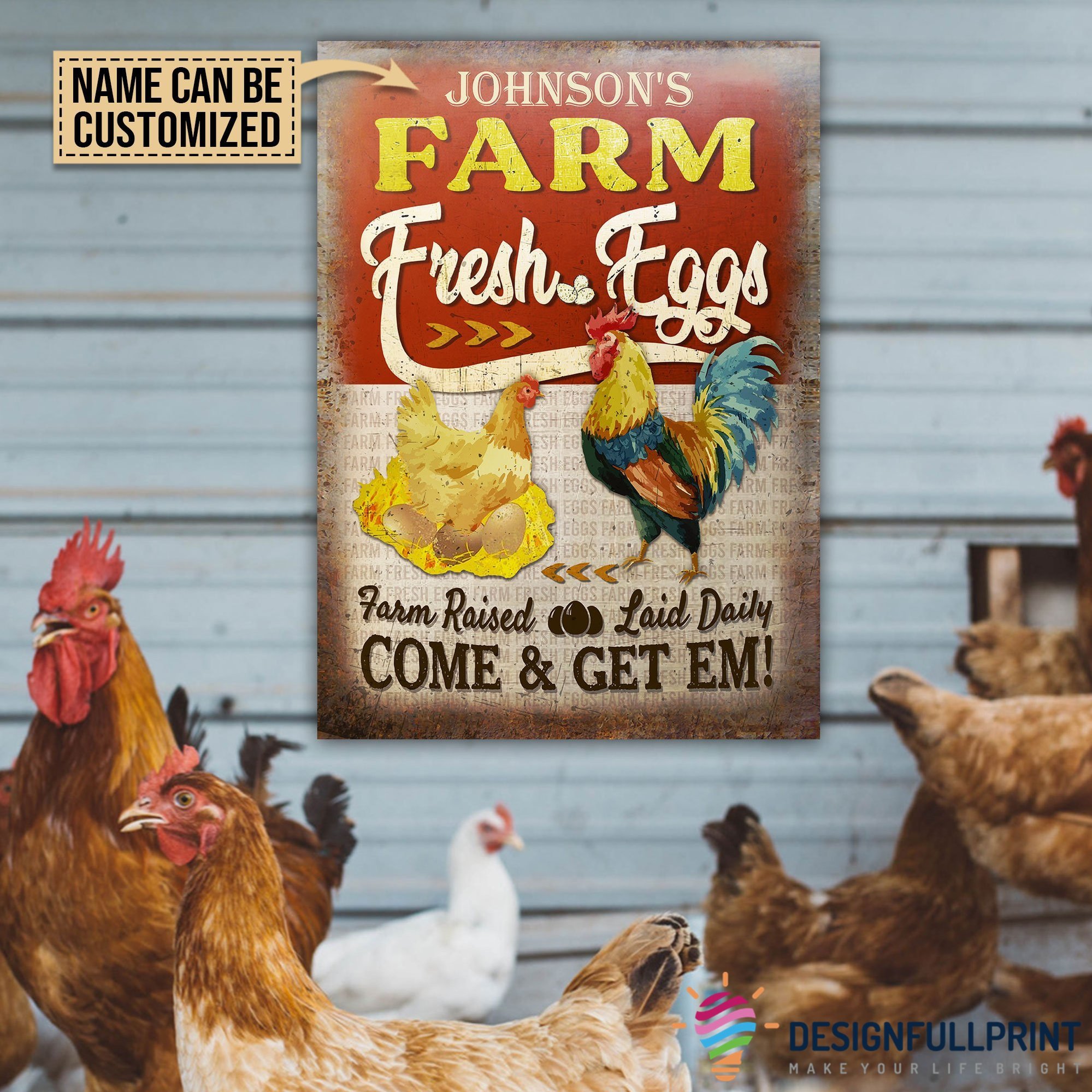 Personalized Chicken Fresh Eggs Classic Farm House Metal Signs CM ...