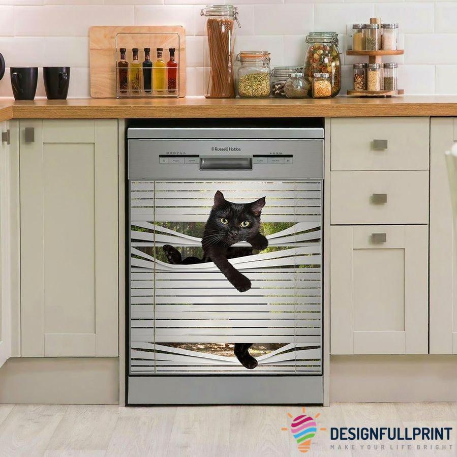 Black Cat Cover Decor Dishwasher Decal LH Cat Lover Gift – Designfullprint